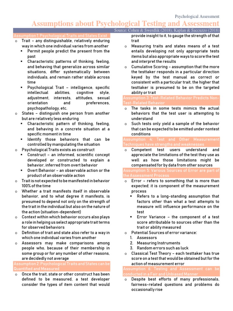 PsychAssess 3 Assumptions | PDF | Sampling (Statistics) | Psychology