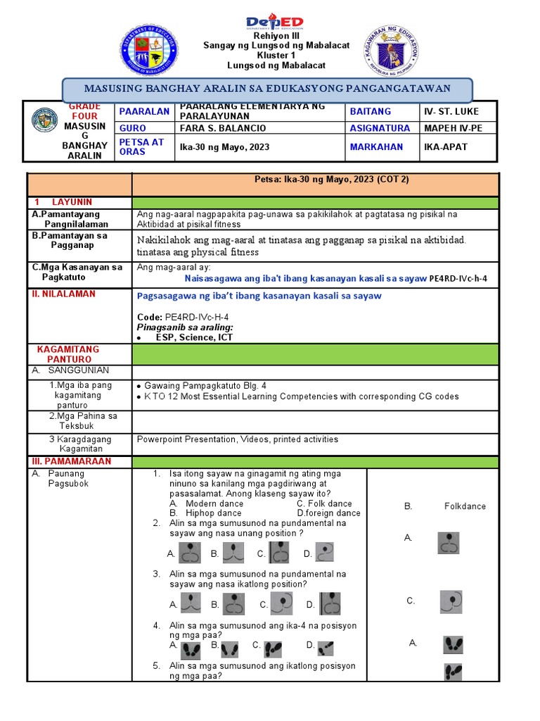 DLP Mapeh Pe 4 1st 22 23 Cot | PDF
