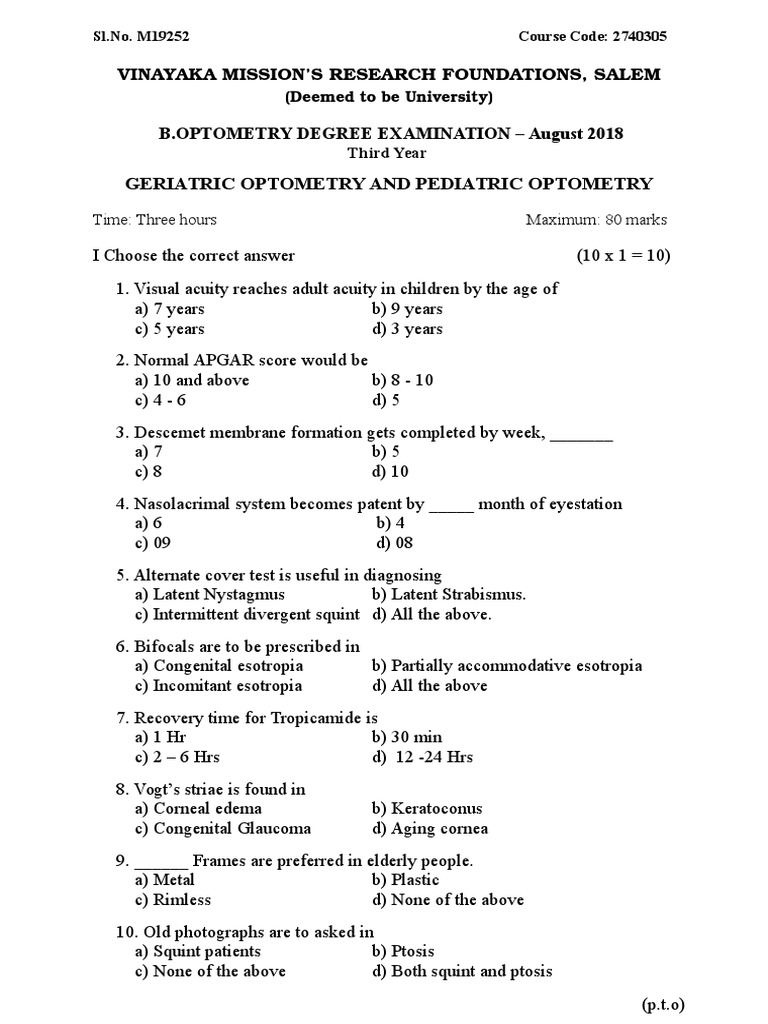 Geriatric and Pediatric Optometry Exam | PDF | Human Eye | Ophthalmology