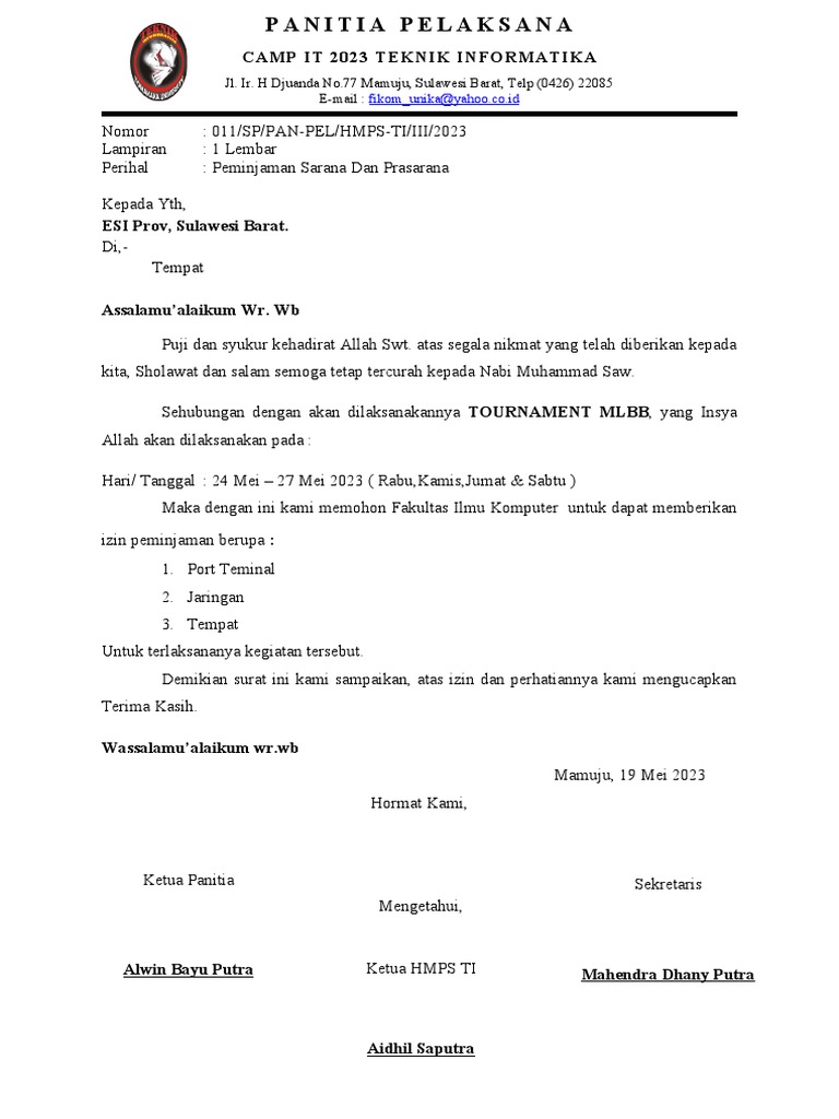 Surat Peminjaman Alat | PDF