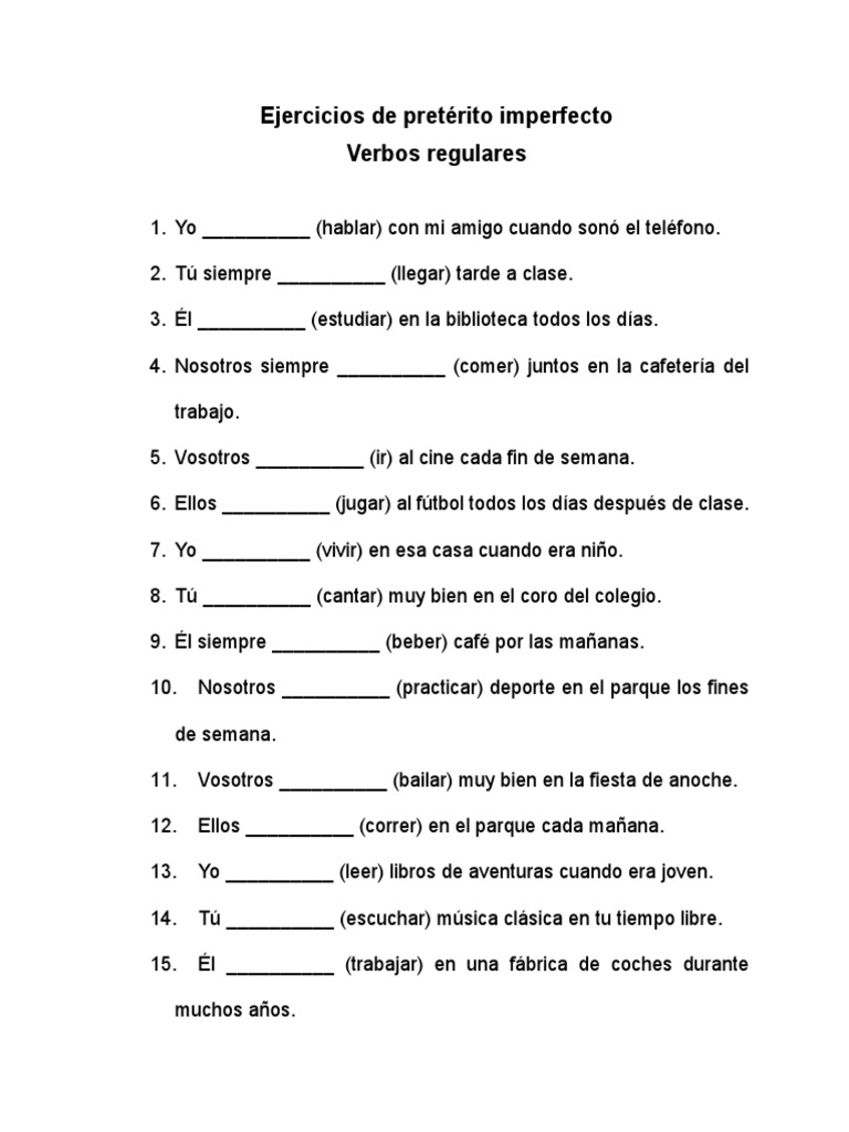 3- Ejercicios de pretérito imperfecto verbos regulares | PDF