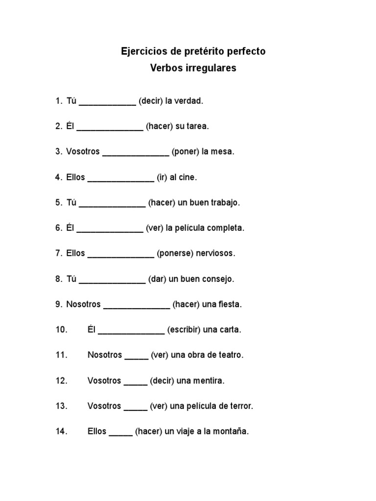 Ejercicios Pretérito Perfecto Irregulares | PDF