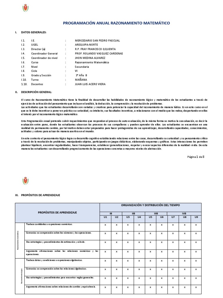 Programacion Anual-Rm-3ro | PDF | Evaluación | Aprendizaje