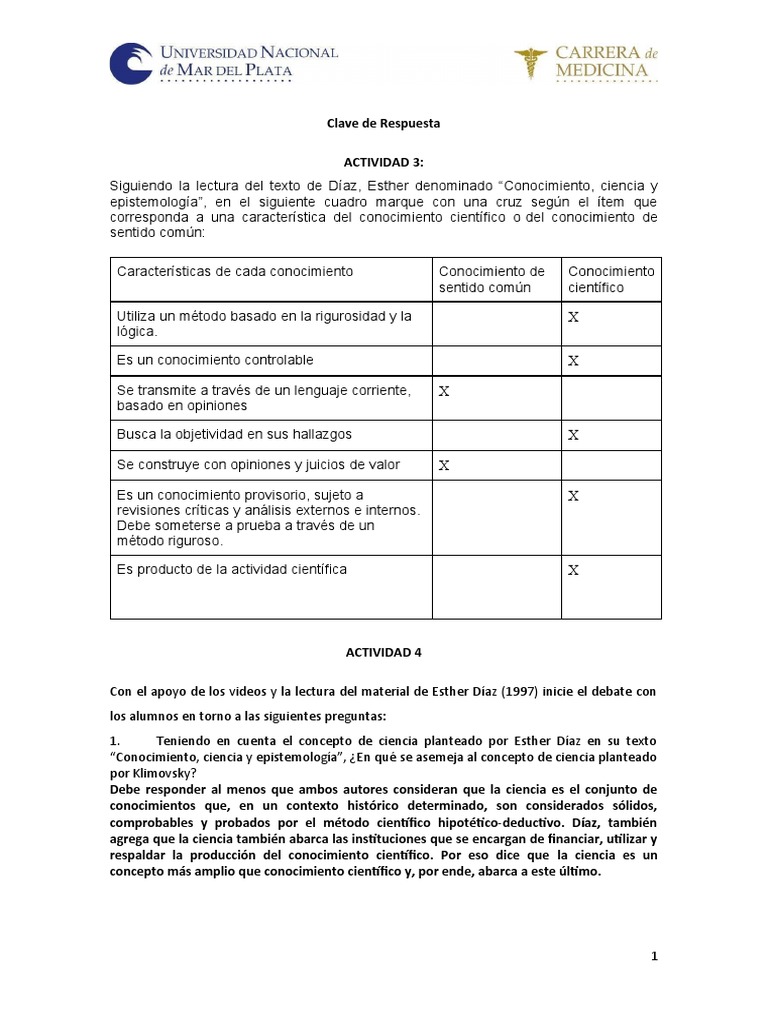 Clave de Respuesta Clase 2 Epistemologia | PDF | Conocimiento | Método ...
