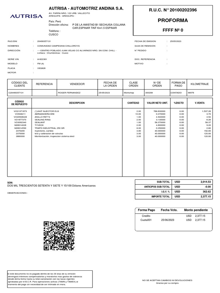 Proforma: Autrisa - Automotriz Andina S.A | PDF