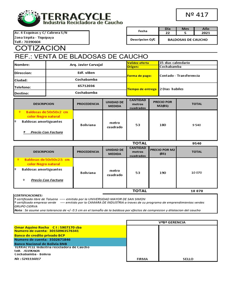Caudales de Cauchocotizacion ViBen | PDF