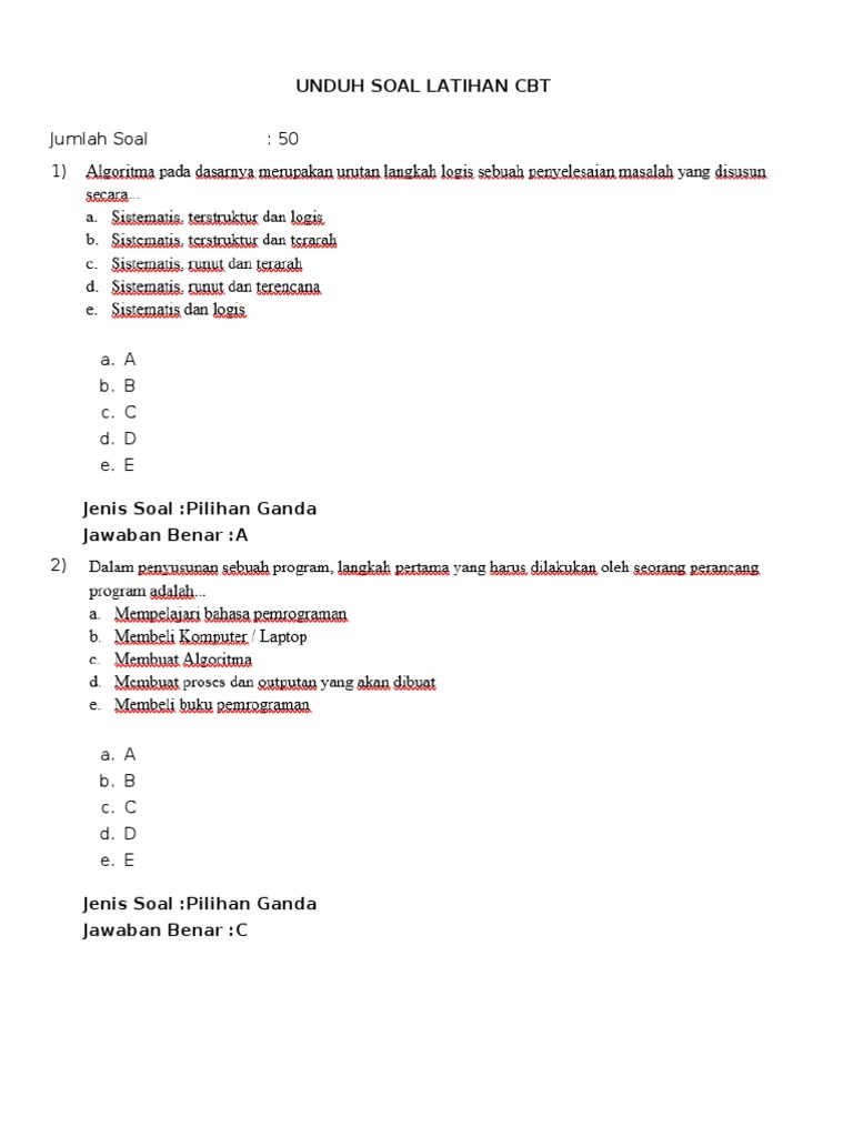 Lembar Soal Latihan CBT | PDF