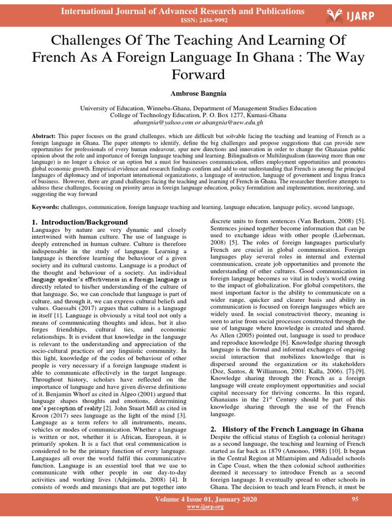 Challenges of The Teaching and Learning of French As A Foreign Language in Ghana The Way Forward ...