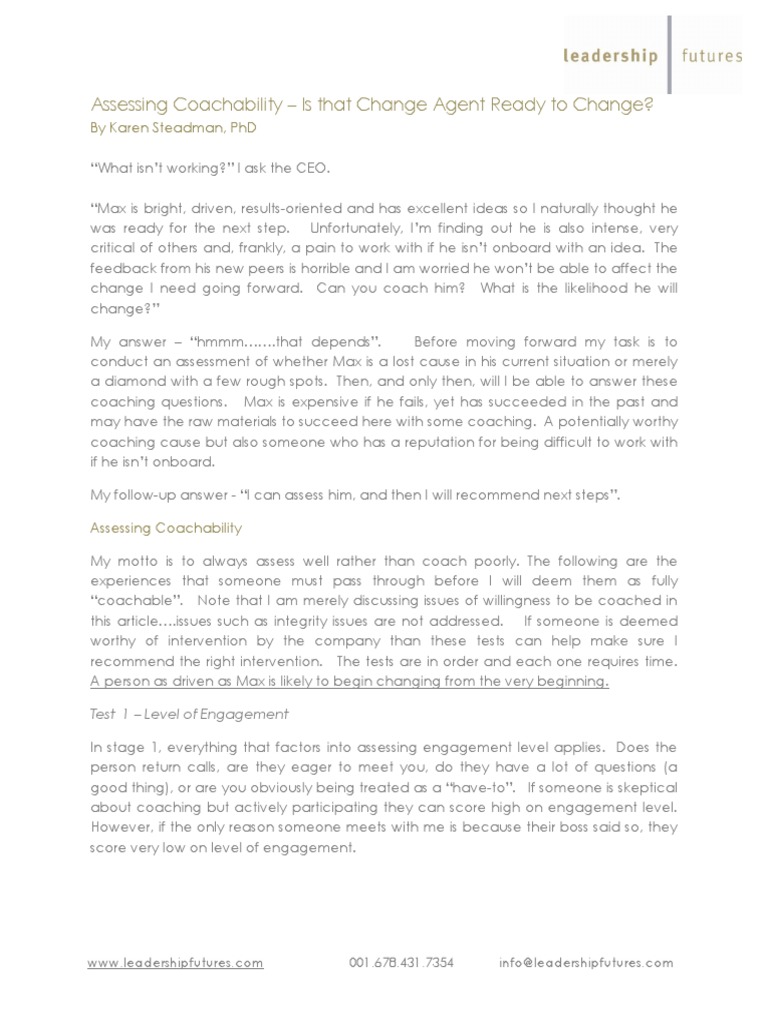 Assessing Coachability | PDF | Behavioural Sciences | Cognition