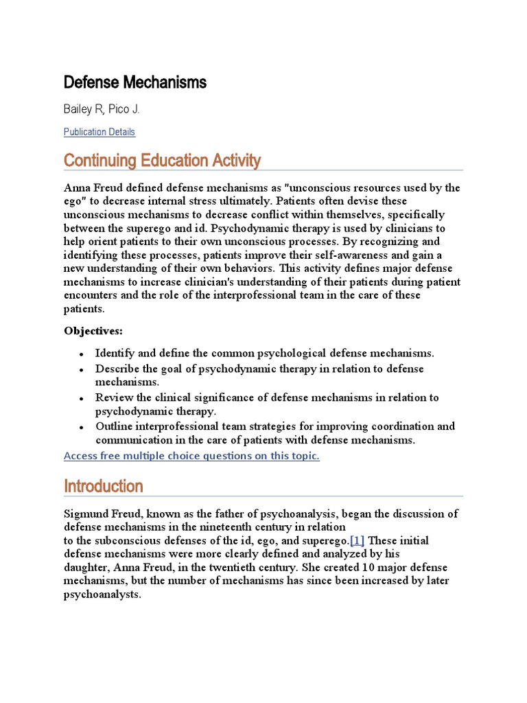 Defence Mechanisms (Anna Freud) | PDF