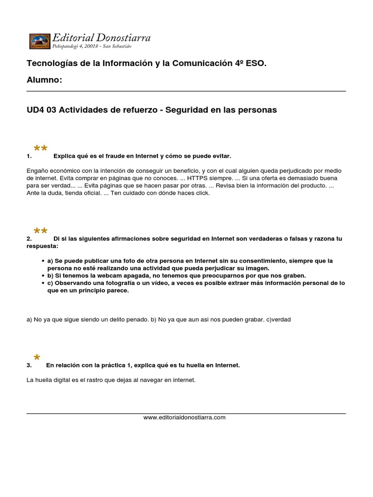 UD4 03 Actividades de Refuerzo - Seguridad en Las Personas3333 | PDF