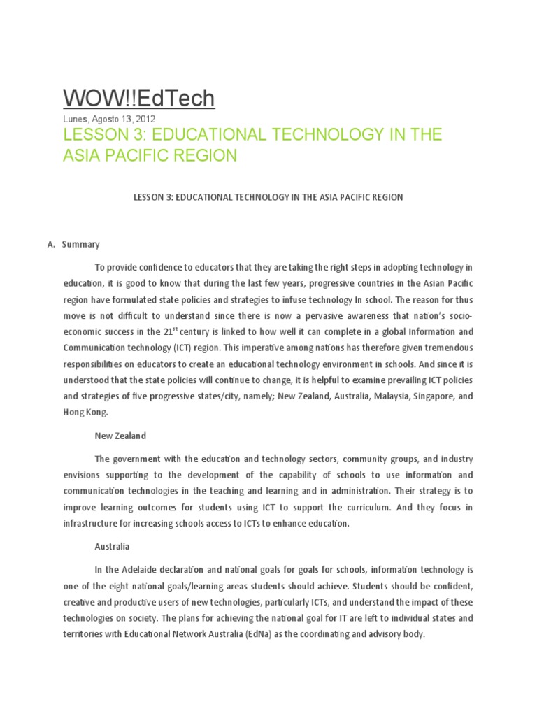 Educational Technology in Asia Pacific Region | PDF