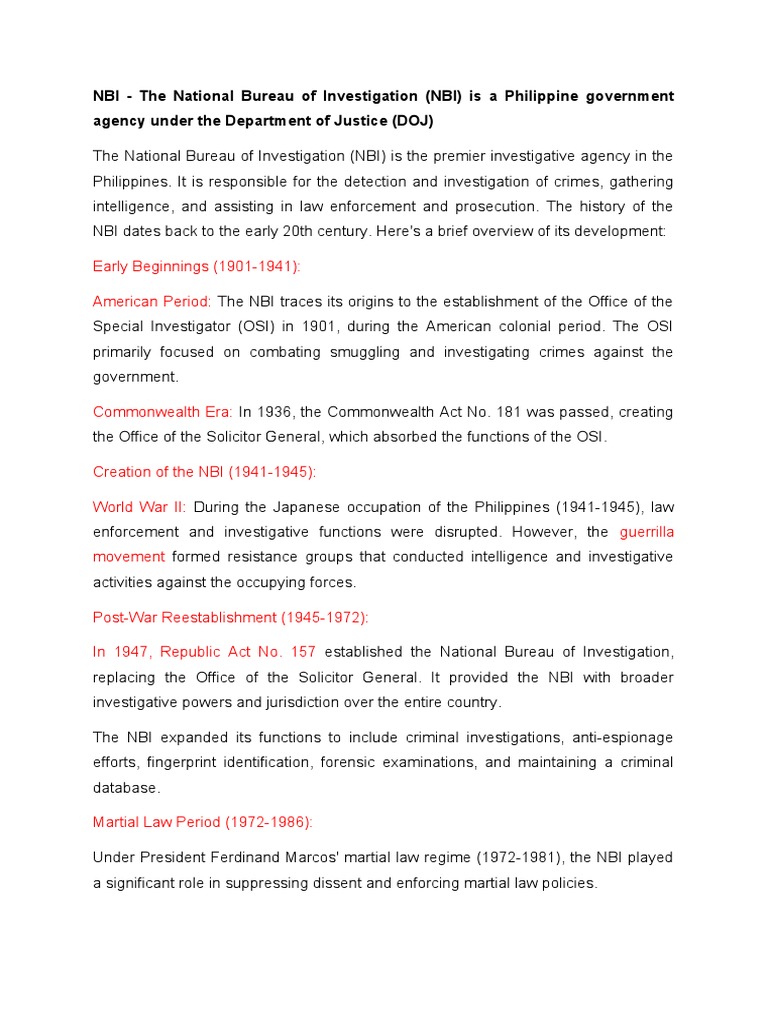 NBI - The National Bureau of Investigation (NBI) Is A Philippine ...