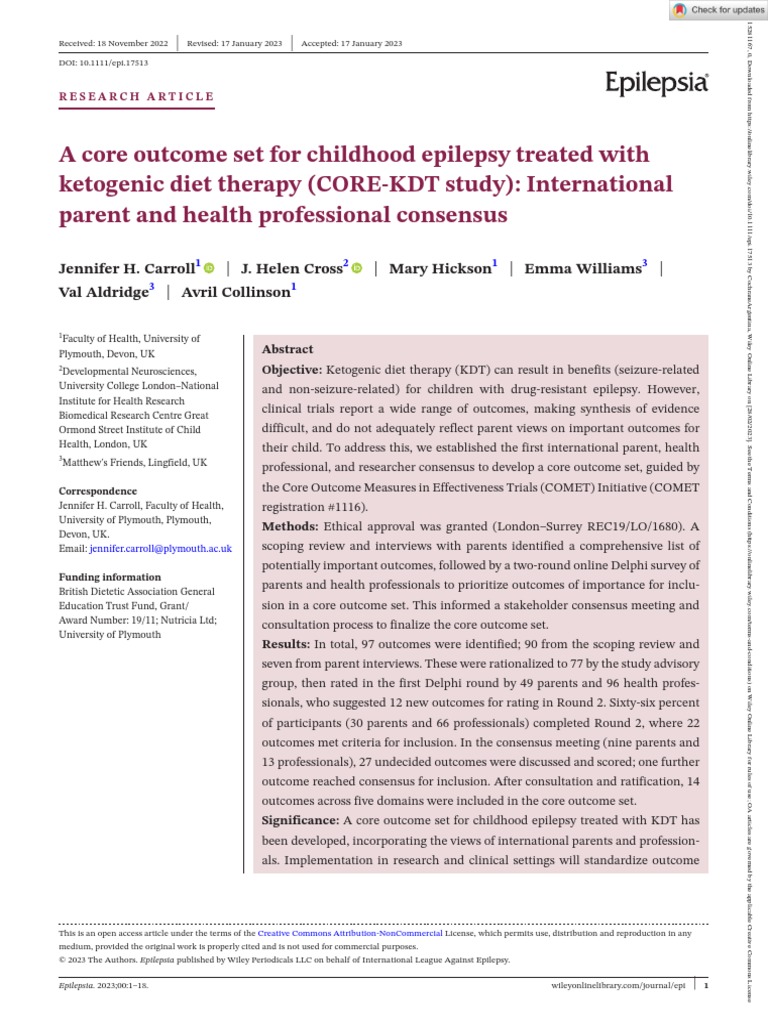 Epilepsia - 2023 - Carroll - A Core Outcome Set For Childhood Epilepsy Treated With Ketogenic ...