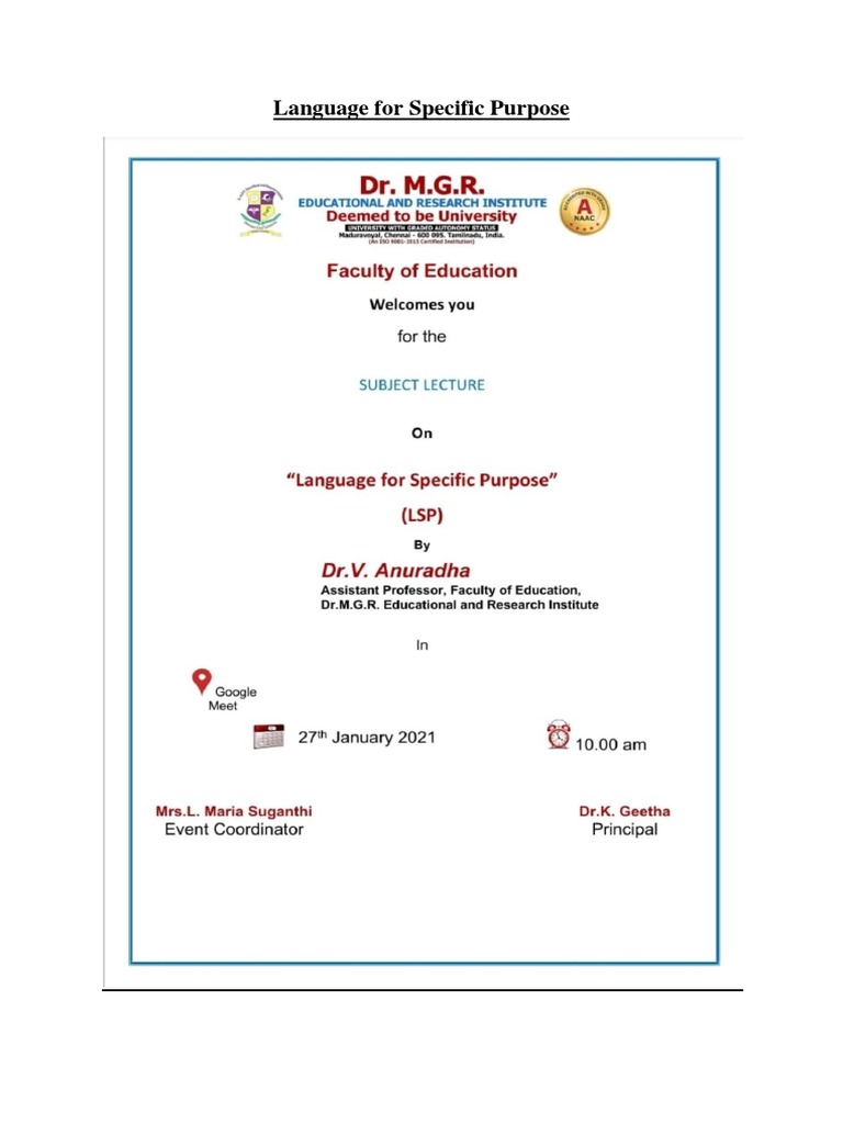 Language For Specific Purpose | PDF