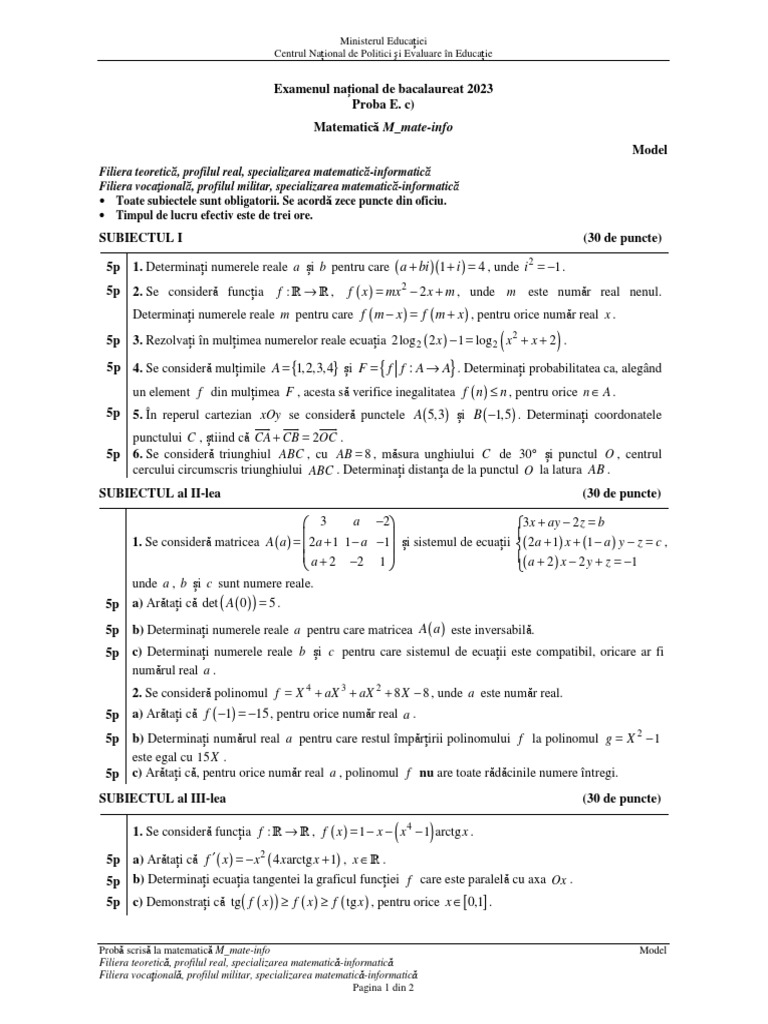 E C Matematica M Mate-Info 2023 Var Model | PDF
