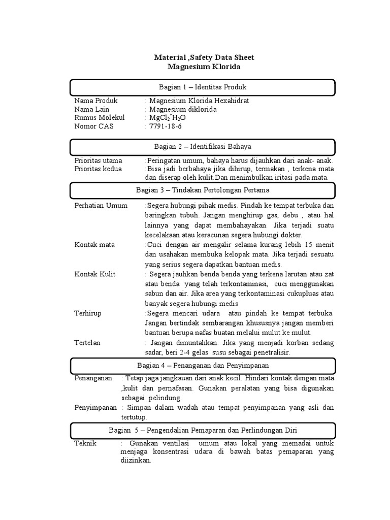 MSDS Magnesium Chloride | PDF