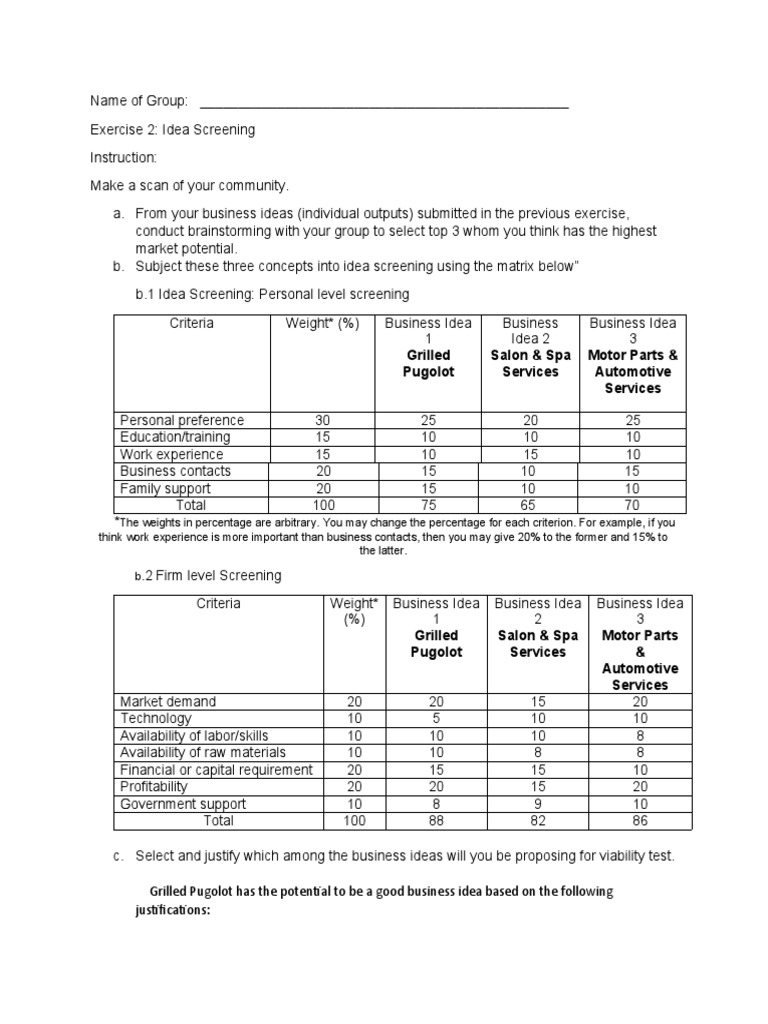 Exercise On Idea Screening Exercises | PDF | Economies | Economics