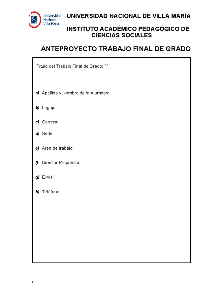 Modelo Anteproyecto TFG para Enviar | PDF