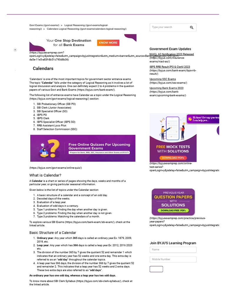 Calendars - Questions, Tricks, Problems and Solut | PDF