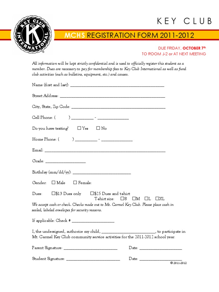 Mt. Carmel Key Club Registration Forms | PDF | Business