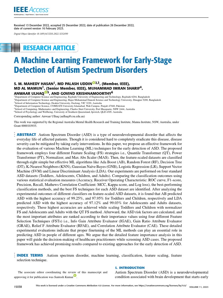 A Machine Learning Framework For Early-Stage Detection of Autism ...