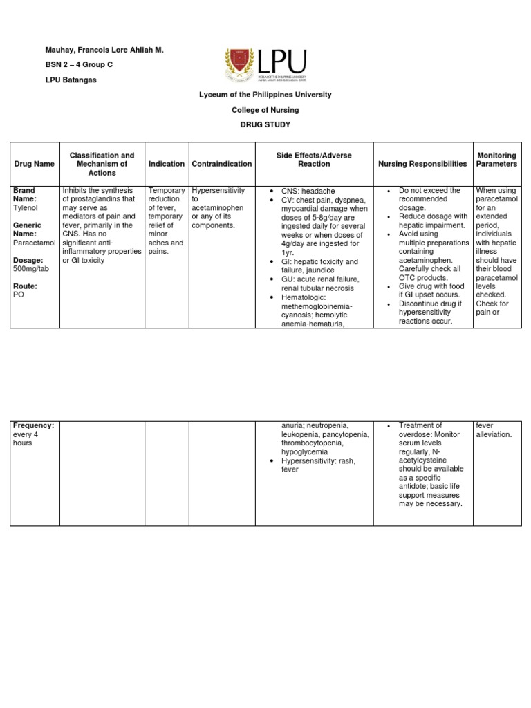 Paracetamol Drug Study Overview | PDF