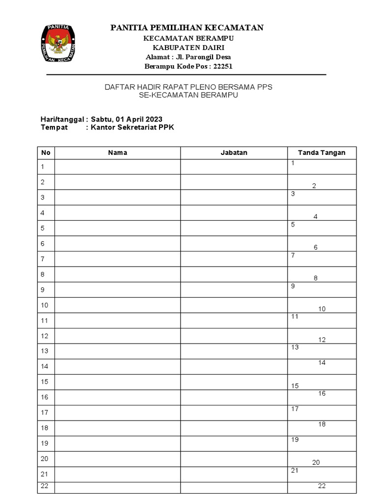 Daftar Hadir PPK | PDF