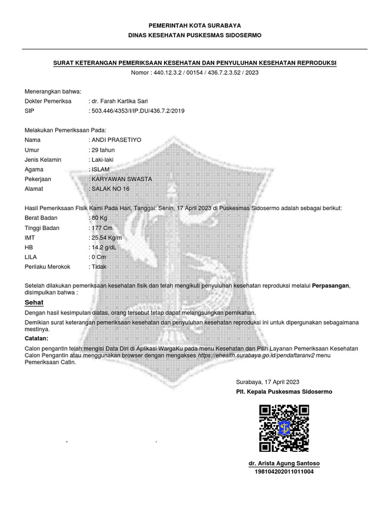 File Pemeriksaan Catin | PDF