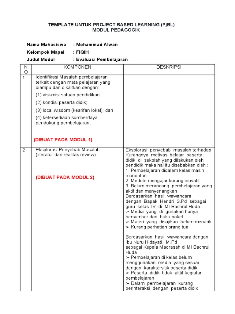 Template Untuk Project Based Learning | PDF