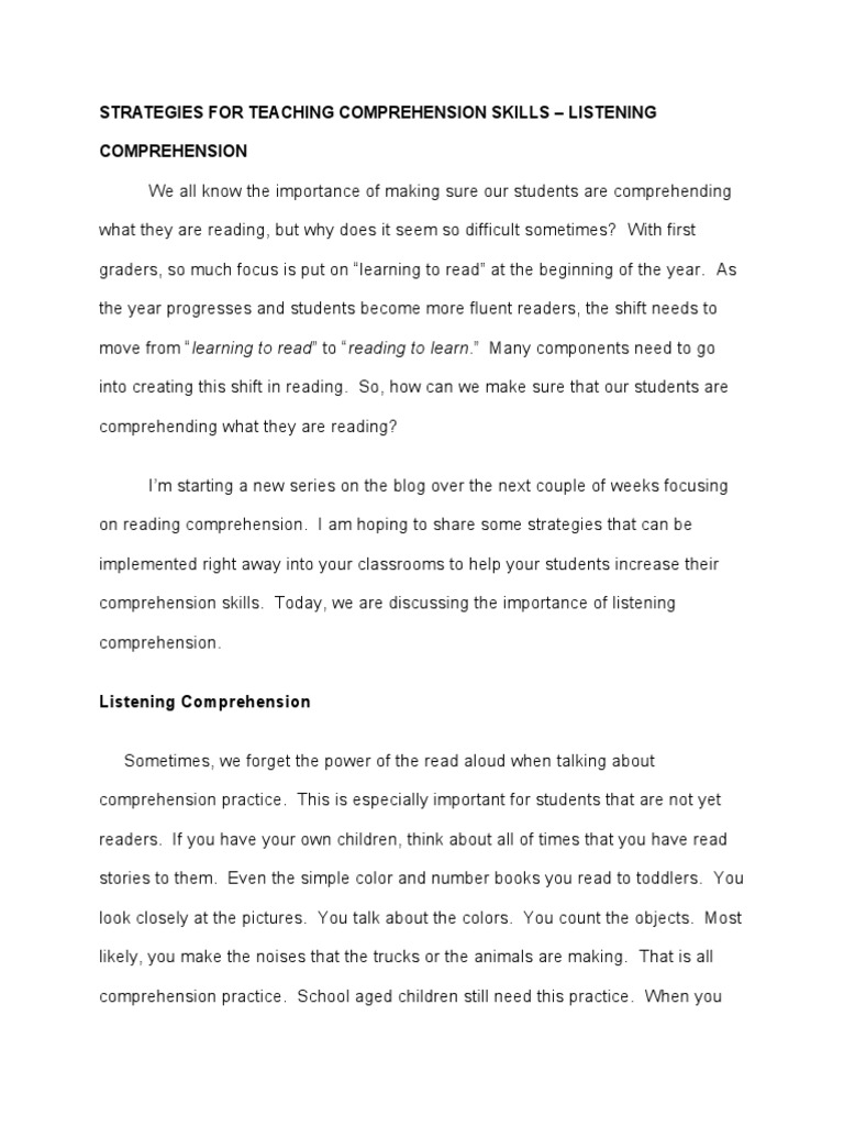 Listening Comprehension Strategies | PDF | Reading Comprehension ...