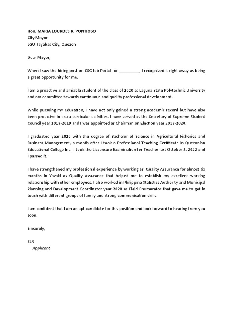 Application for Position to Mayor Pontioso | PDF