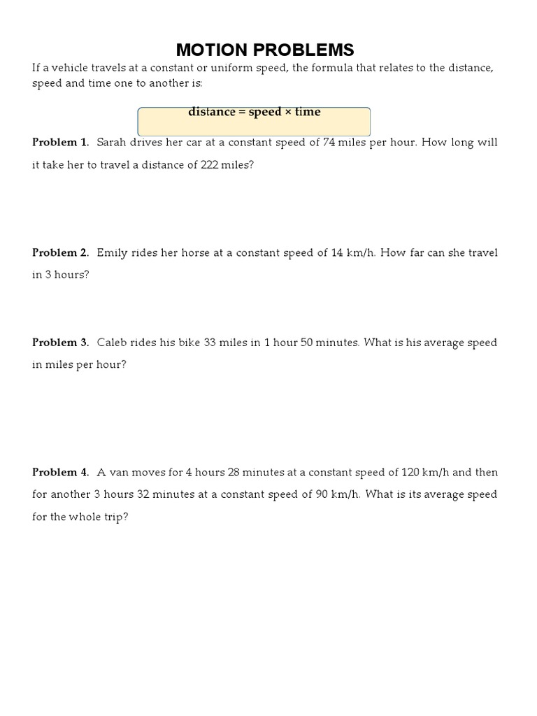 Motion Problems | PDF | Speed | Land Transport