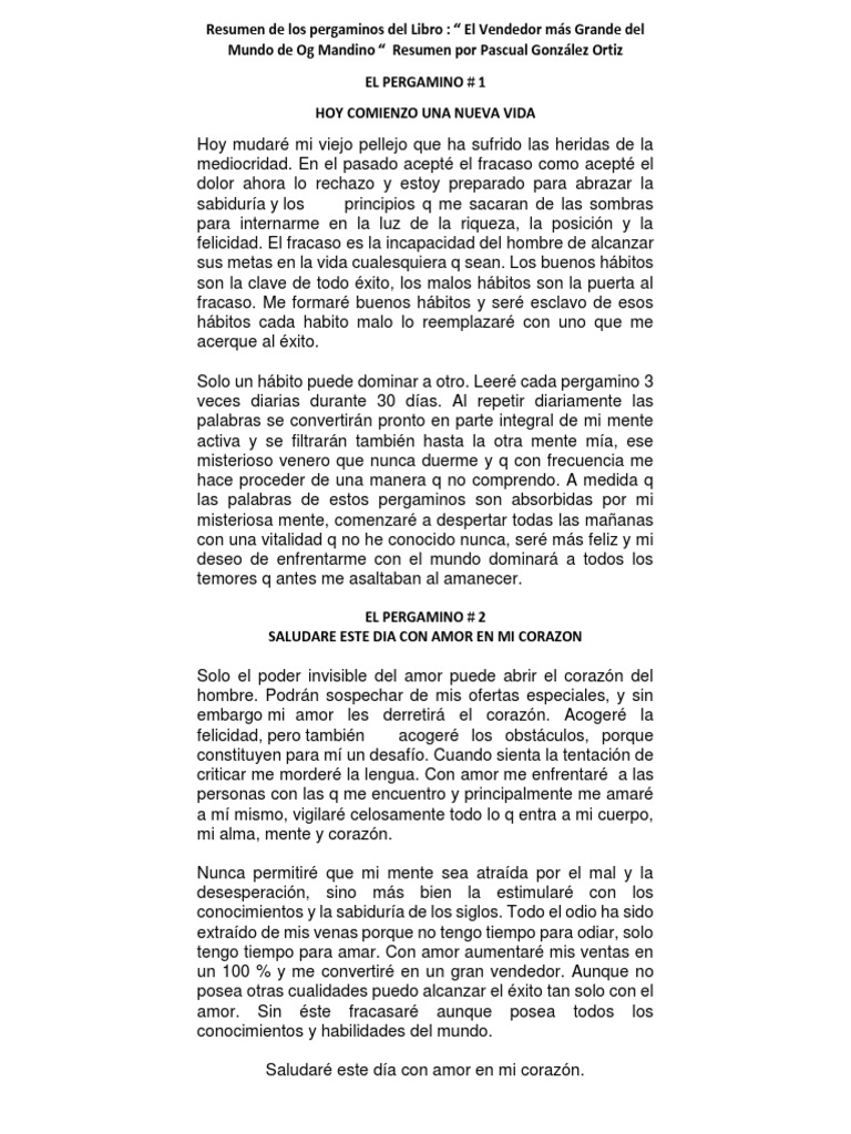 Resumen de los Pergaminos de Og Mandino | PDF | Amor | Mente