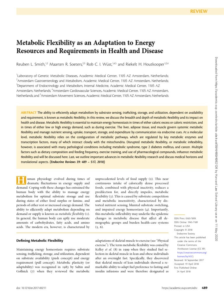 Metabolic Flexibility As An Adaptation To Energy Resources and ...