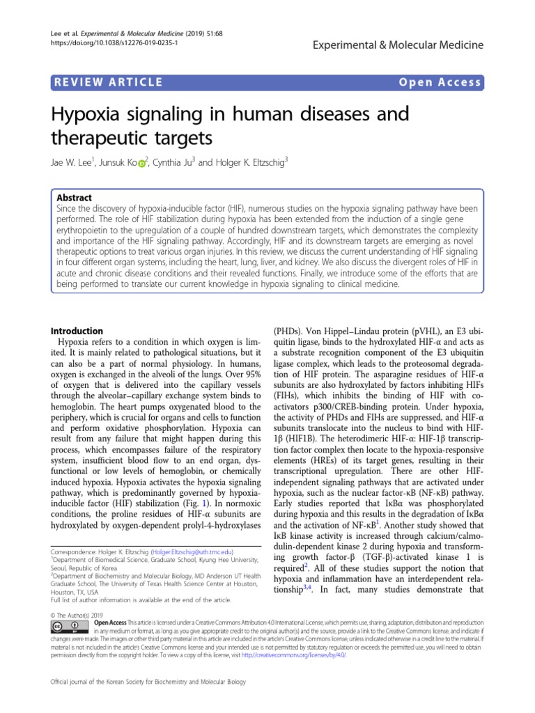 Hypoxia Signaling in Human Diseases and Therapeutic Targets | PDF ...