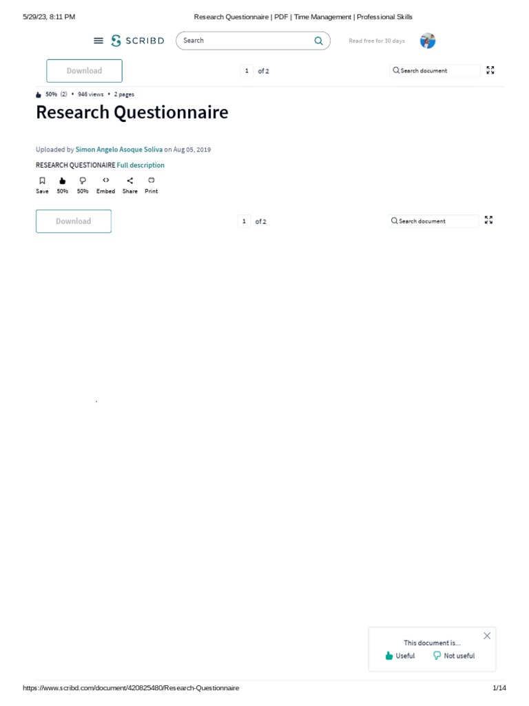 Research Questionnaire - PDF - Time Management - Professional Skills | PDF | Scribd