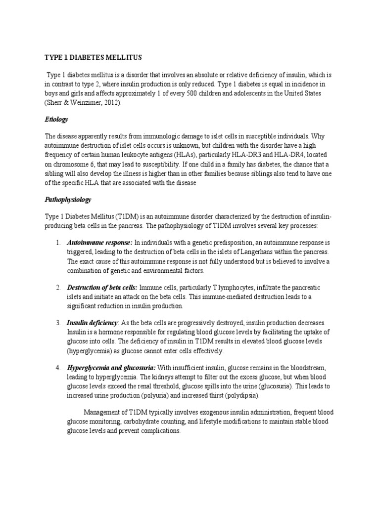 Type 1 Diabetes Mellitus: Etiology | PDF | Insulin Resistance ...