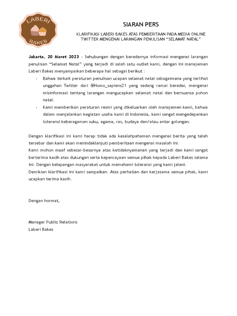 Klarifikasi Laberi Bakes: Selamat Natal | PDF