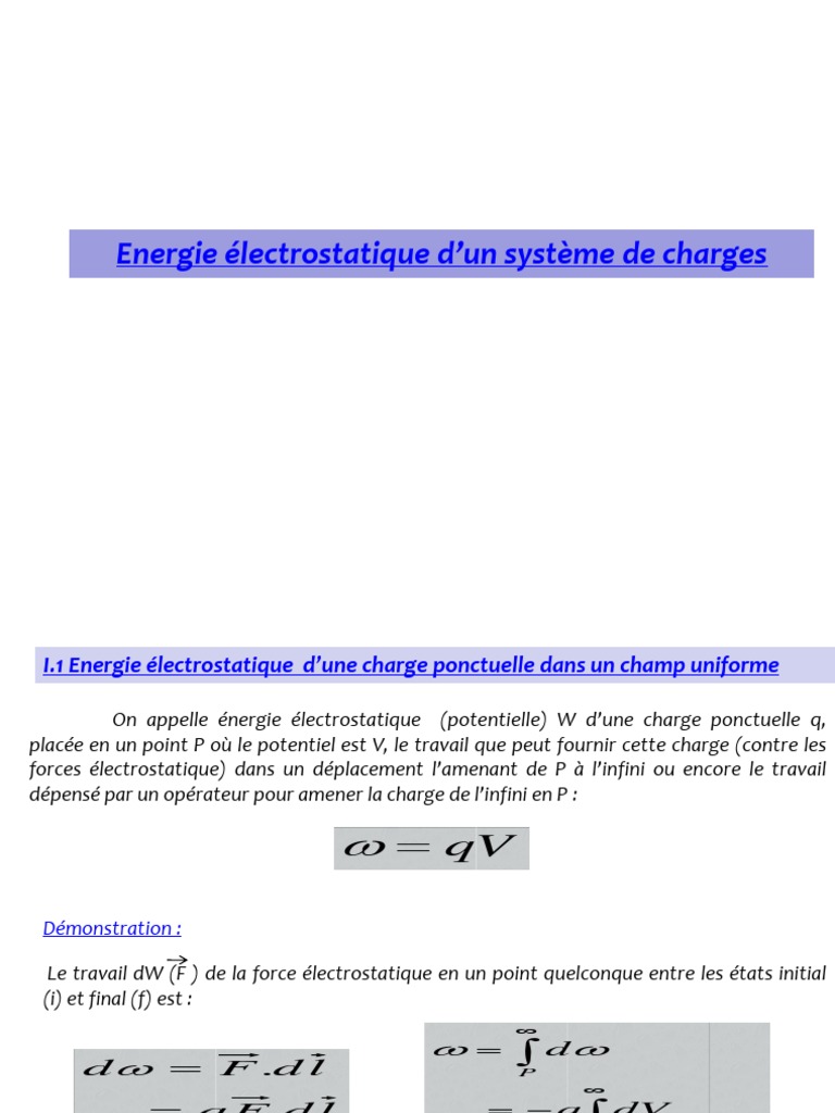 Energie électrostatique des charges | PDF | Condensateur | Champ électrique