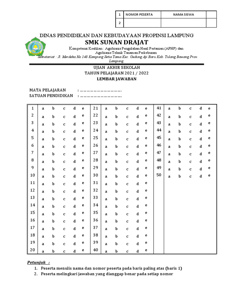 LEMBAR JAWABAN UJIAN | PDF