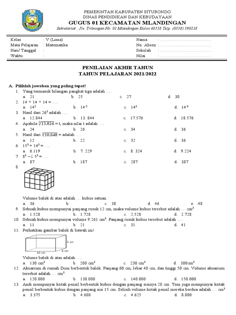 Soal Matematika Kelas 5 SD | PDF