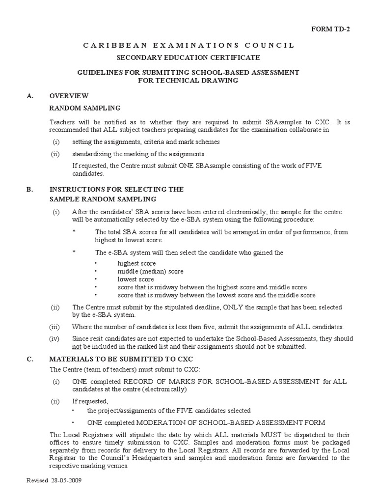 Csec Technical Drawing Sbaform Guidelines | PDF