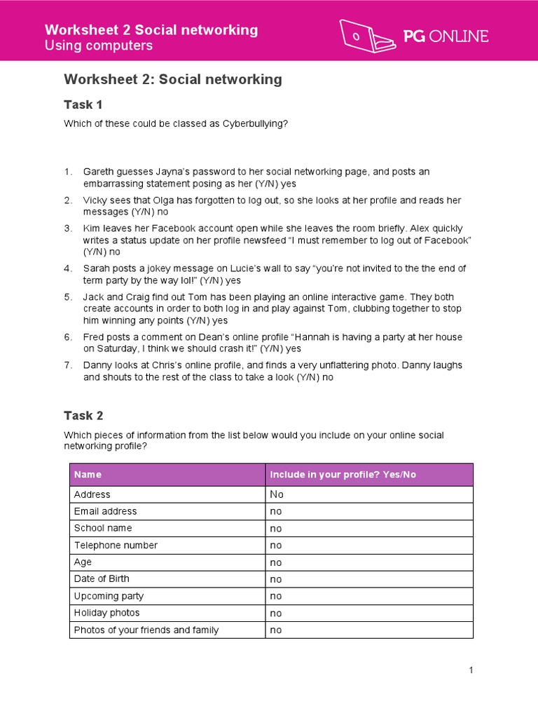 OEGFNHNP - UCSER Worksheet 2 Social Networking | PDF