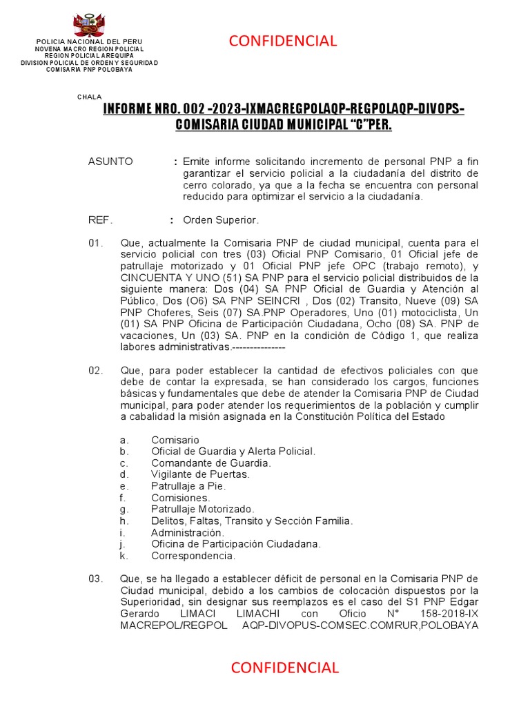 Informe de Requerimiento de Personal PNP | PDF | Policía | Gobierno