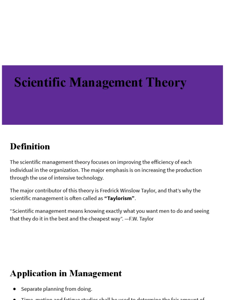 Scientific Management Theory | PDF