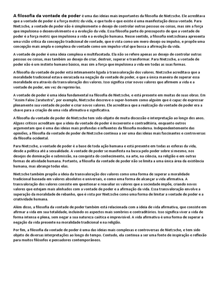 Vontade de Poder | PDF | Friedrich Nietzsche | Movimentos filosóficos