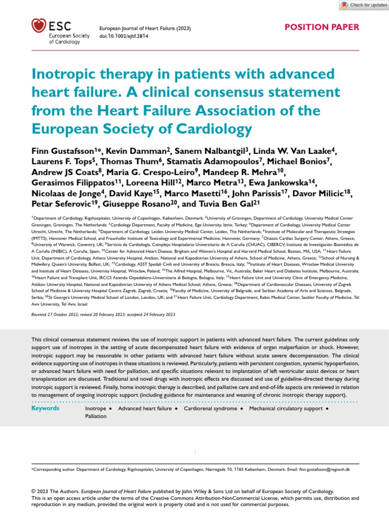 European J of Heart Fail - 2023 - Gustafsson - Inotropic Therapy in ...