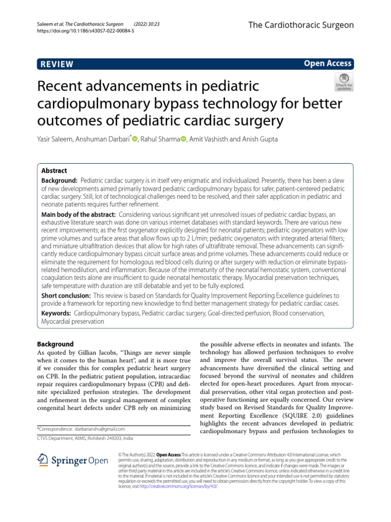 Pediatric CPB | PDF | Coronary Artery Bypass Surgery | Cardiac Surgery