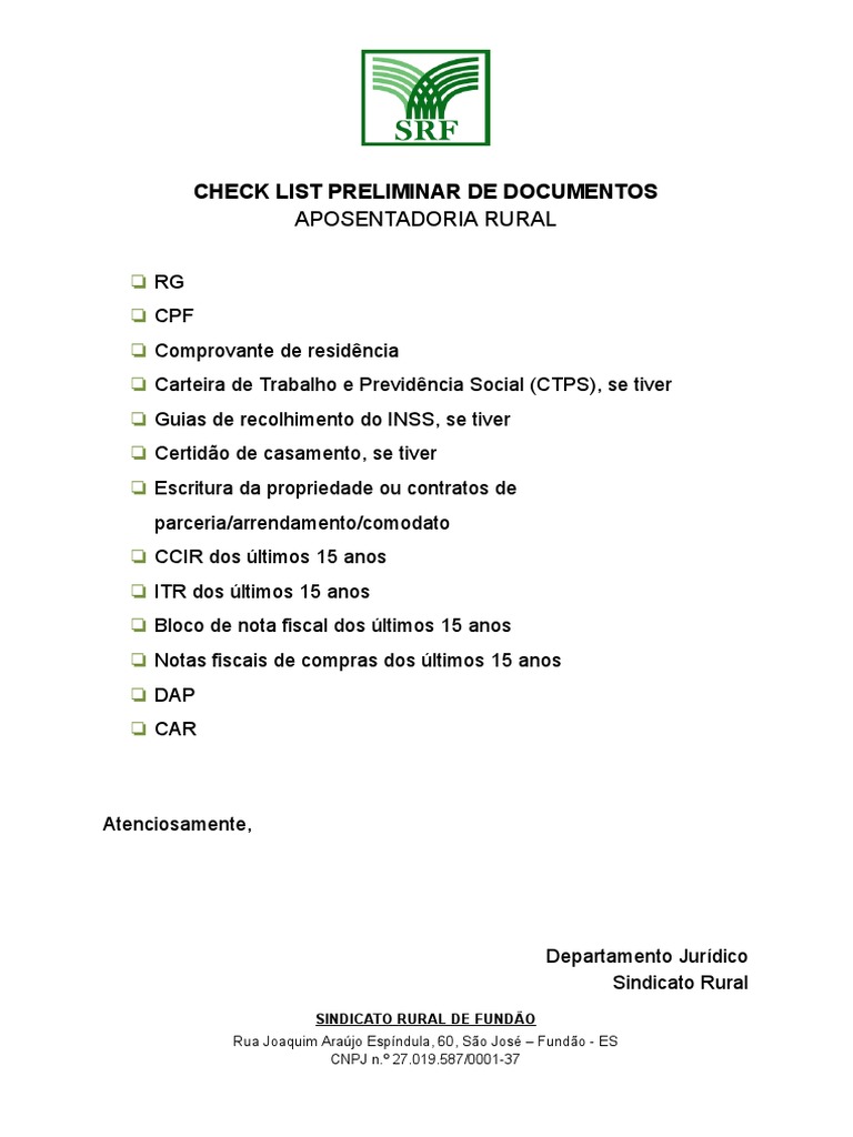 Check List - Aposentadoria Rural | PDF